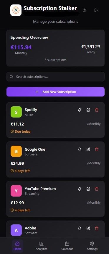 Subscription Stalker - Take Control of Your Subscriptions